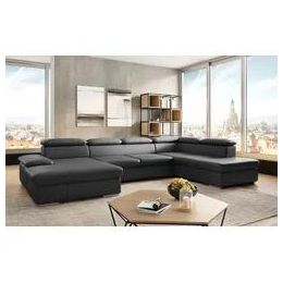 Sit & More Wohnlandschaft SIT & MORE "Valantine U-Form" Sofas Gr. B/H/T: 349cm x 73cm x 226cm, Material, Recamiere links, mit Bettfunktion, schwarz inkl. Kopf- und Armteilverstellung, wahlweise mit Bettfunktion