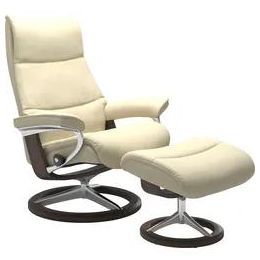 Relaxsessel stressless "View" Sessel Gr. Leder PALOMA, Relaxfunktion-Drehfunktion-PlusTMSystem-Gleitsystem-BalanceAdaptTM, B/H/T: 91cm x 110cm x 85cm, beige (vanilla paloma) mit Signature Base, Größe L,Gestell Wenge