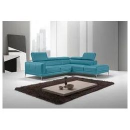 Ecksofa Egoitaliano "Claudie, Designsofa mit extrakomfortablem Sitzkomfort" Sofas Gr. B/H/T: 268cm x 97cm x 226cm, Leder BULL, Recamiere rechts, mit Kopfteilverstellung, blau (türkis) Inkl. Kopfteilverstellung, L-Form