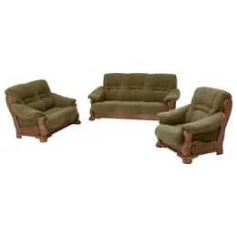 Polstergarnitur Max Winzer "Texas Set besehend aus 2er- und 3er-Sofa, bequeme legere Polsterung" Sitzmöbel-Sets Gr. H/T: 95cm x 98cm, Stoff, grün mit dekorativem Eichenholzgestell, Retro Klassiker