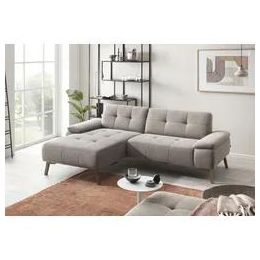 Ecksofa exxpo - SOFA FASHION "Sassari, bequem und komfortabel, moderner Webstoffbezug, L-Form" Sofas Gr. B/H/T: 241cm x 81cm x 168cm, Webstoff, Recamiere links, grau (taupe) skandinavisches Design, Steppung im Sitz, bequeme Armlehnen, Holzfüße