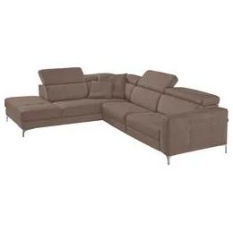 Ecksofa Egoitaliano "Matt, hoher Sitzkomfort und aufwendige Detailverarbeitung, L-Form" Sofas Gr. B/H/T: 285 cm x 100 cm x 221 cm, Luxus-Microfaser Lederoptik, Ottomane links, braun (mud) mit Ottomane, inkl. verstellbarer Kopfteile zum Relaxen