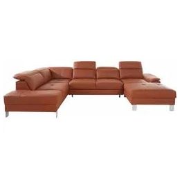 Wohnlandschaft exxpo - SOFA FASHION "Mantua 2, U-Form" Sofas Gr. B/H/T: 340cm x 94cm x 104cm, Naturleder MADRAS, Ottomane links, mit Bettfunktion-mit Bettkasten, braun (cognac) inkl. Kopf- bzw. Rückenverstellung, wahlweise mit Bettfunktion