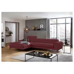 Ecksofa W.Schillig "piedroo" Sofas Gr. B/H/T: 343cm x 70cm x 193cm, Longlife Xtra-Leder Z69, Longchair links, mit Kopfteilverstellung-mit motorischer Sitztiefenverstellung, rot (burgundy z69) Kopfteilverstellung, wahlweise mit Sitztiefenverstellung, Breite 343cm