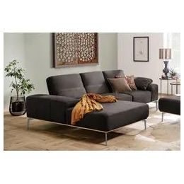 Ecksofa W.Schillig "run" Sofas Gr. B/H/T: 279 cm x 88 cm x 178 cm, Longlife Xtra-Leder Z73, Recamiere links, mit Sitztiefenverstellung, braun (mocca z73) mit elegantem Holzsockel, Füße in Silber matt, Breite 279 cm