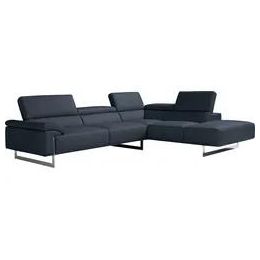 Ecksofa Egoitaliano "Malika" Sofas Gr. B/H/T: 300cm x 94cm x 107cm, Leder BULL, Ottomane rechts, mit Kopfteilverstellung, grau (smoke) mit Ottomane, inkl. Kopfteilverstellung und chromfarbenen Metallfüßen