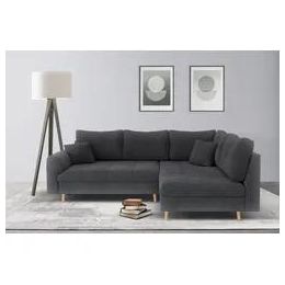 Ecksofa Home Affaire "CHARRE incl. 3 Zierkissen" Sofas Gr. B/H/T: 231cm x 81cm x 161cm, Struktur weich, Ottomane rechts, grau (anthrazit) L-Form, feine Steppung, lose Rückenkissen, auch in Cord und Bouclé