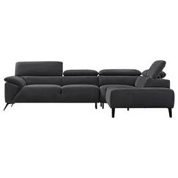 Ecksofa NICOLETTI HOME Sofas Gr. B/H/T: 287cm x 72cm x 227cm, Struktur weich, Ottomane rechts, schwarz Breite 287 cm, verstellbare Kopfstütze, Ottomane links oder rechts