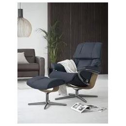 Relaxsessel stressless "Reno" Sessel Gr. Microfaser DINAMICA, Cross Base Eiche-S, Relaxfunktion-Drehfunktion-PlusTMSystem-Gleitsystem-BalanceAdaptTM, B/H/T: 79cm x 99cm x 75cm, blau (blau dinamica) mit Hocker, Cross Base, Größe S, M & L, Holzakzent Eiche