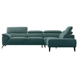 Ecksofa NICOLETTI HOME Sofas Gr. B/H/T: 287cm x 72cm x 227cm, Leder BOTERO, Ottomane rechts, blau (ottanio) Breite 287 cm, verstellbare Kopfstütze, Ottomane links oder rechts