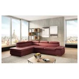 Sit & More Ecksofa SIT & MORE "Valantine L-Form" Sofas Gr. B/H/T: 272cm x 73cm x 226cm, NaturLEDER, Ottomane links, mit Bettfunktion, rot (merlot) inkl. Kopf- und Armteilverstellung, wahlweise mit Bettfunktion