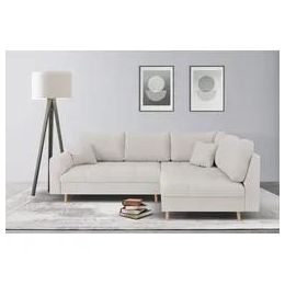 Ecksofa Home Affaire "CHARRE incl. 3 Zierkissen" Sofas Gr. B/H/T: 231cm x 81cm x 161cm, Struktur weich, Ottomane rechts, beige (creme) L-Form, feine Steppung, lose Rückenkissen, auch in Cord und Bouclé