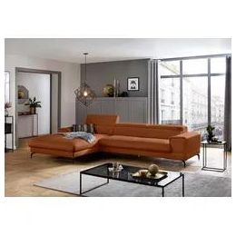 Ecksofa W.Schillig "piedroo" Sofas Gr. B/H/T: 343 cm x 70 cm x 193 cm, Longlife Xtra-Leder Z69, Longchair links, mit Kopfteilverstellung-mit motorischer Sitztiefenverstellung, braun (cognac z69) Kopfteilverstellung, wahlweise mit Sitztiefenverstellung, Breite 343cm