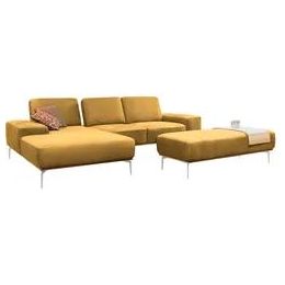 Ecksofa W.Schillig "run" Sofas Gr. B/H/T: 279cm x 88cm x 178cm, Longlife Xtra-Leder Z73, Recamiere links, mit Sitztiefenverstellung, gelb (sunrise z73) mit elegantem Holzsockel, Füße in Chrom glänzend, Breite 279 cm