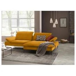 Ecksofa W.Schillig "enjoy&MORE" Sofas Gr. B/H/T: 294cm x 87cm x 185cm, Stoff S37, Recamiere rechts, mit Kopfteilverstellung-mit Armlehnenverstellung-mit Sitztiefenverstellung, gelb (brandy s37) Sitztiefenverstellung, Füße schwarz pulverbeschichtet, Breite 294 cm