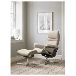 Relaxsessel stressless "Sunrise" Sessel Gr. ROHLEDER Stoff Q2 FARON, Cross Base Wenge, Relaxfunktion-Drehfunktion-PlusTMSystem-Gleitsystem-BalanceAdaptTM, B/H/T: 92cm x 105cm x 80cm, beige (light q2 faron) mit Hocker, Cross Base, Größe S, M & L, Holzakzent Wenge