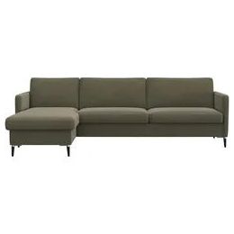 Ecksofa FLEXLUX "Fiore, L-Form" Sofas Gr. B/H/T: 247cm x 85cm x 92cm, Struktur, Chaiselongue links, grün (moss green) schmale Armlehnen, Kaltschaum, Füße Alu+schwarz