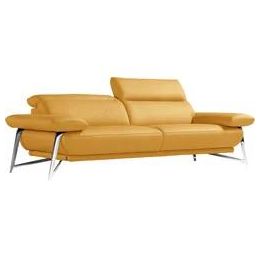 2,5-Sitzer Egoitaliano "Anais, Designsofa mit hohem Sitzkomfort, Designfuß" Sofas Gr. B/H/T: 232cm x 74cm x 106cm, Leder BULL, gelb inkl. verstellbarer Kopfteile