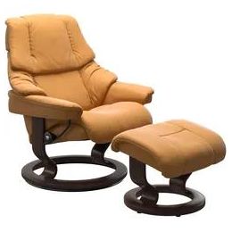 Relaxsessel stressless "Reno" Sessel Gr. Material Bezug, Material Gestell, Ausführung / Funktion, Maße B/H/T, gelb (honey) mit Hocker, Classic Base, Größe S, M & L, Gestell Wenge