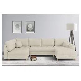 Wohnlandschaft Home Affaire "CHARRE U-Form, incl. 3 Zierkissen" Sofas Gr. B/H/T: 310 cm x 81 cm x 161 cm, Cord, Recamiere rechts, beige auch in Cord und Bouclé, feine Steppung, lose Rückenkissen