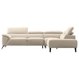 Ecksofa NICOLETTI HOME Sofas Gr. B/H/T: 287cm x 72cm x 227cm, Leder Torrello, Ottomane rechts, grau (fango) Breite 287 cm, verstellbare Kopfstütze, Ottomane links oder rechts