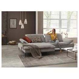 Ecksofa W.Schillig "enjoy&MORE" Sofas Gr. B/H/T: 294cm x 87cm x 185cm, Chenille-Flachgewebe R66, Recamiere links, mit Kopfteilverstellung-mit Armlehnenverstellung-mit Sitztiefenverstellung, grau (stone r66) Sitztiefenverstellung, Füße schwarz pulverbeschichtet, Breite 294 cm