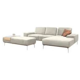 Ecksofa W.Schillig "run" Sofas Gr. B/H/T: 279cm x 88cm x 178cm, Longlife Xtra-Leder Z73, Recamiere rechts, mit Sitztiefenverstellung, weiß (cream z73) mit elegantem Holzsockel, Füße in Chrom glänzend, Breite 279 cm