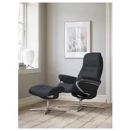 Relaxsessel stressless "Sunrise" Sessel Gr. Leder PALOMA, Cross Base Schwarz, Relaxfunktion-Drehfunktion-PlusTMSystem-Gleitsystem-BalanceAdaptTM, B/H/T: 92cm x 105cm x 80cm, blau (shadow blue paloma) mit Hocker, Cross Base, Größe S, M & L, Holzakzent Schwarz