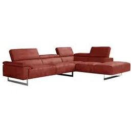 Ecksofa Egoitaliano "Malika" Sofas Gr. B/H/T: 300cm x 94cm x 107cm, Luxus-Microfaser Lederoptik, Ottomane rechts, mit Kopfteilverstellung, rot (marsala) mit Ottomane, inkl. Kopfteilverstellung und chromfarbenen Metallfüßen