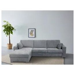 Ecksofa Home Affaire "Roma "M" Matratzenhöhe 14 cm, Dauerschlaffunktion, mit Unterfederung" Sofas Gr. B/H/T: 280cm x 85cm x 173cm, Luxus-Microfaser weich, Recamiere links, Liegefläche: 143 x 198cm, grau (hellgrau) Liegemaße ca 143x198 cm, L-Form