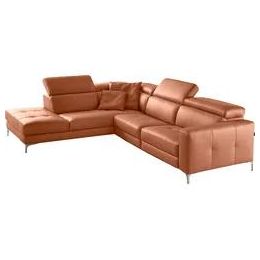 Ecksofa Egoitaliano "Matt, hoher Sitzkomfort und aufwendige Detailverarbeitung, L-Form" Sofas Gr. B/H/T: 285cm x 100cm x 221cm, Leder BULL, Ottomane links, rot (brick) mit Ottomane, inkl. verstellbarer Kopfteile zum Relaxen