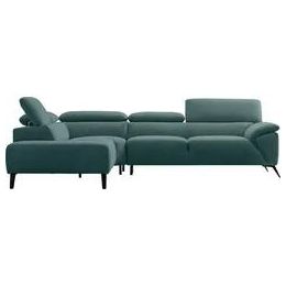 Ecksofa NICOLETTI HOME Sofas Gr. B/H/T: 287cm x 72cm x 227cm, Leder BOTERO, Ottomane links, blau (ottanio) Breite 287 cm, verstellbare Kopfstütze, Ottomane links oder rechts