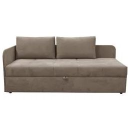 Schlafsofa Alina "Marla" Sofas Gr. B/H/T: 205cm x 73cm x 95cm, Struktur fein XBO, Armlehne links, braun (hellbraun xbo 2) inkl. Stauraum & 2 Rückenkissen, Armlehne wahlweise links oder rechts