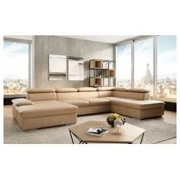 Sit & More Wohnlandschaft SIT & MORE "Valantine U-Form" Sofas Gr. B/H/T: 349cm x 73cm x 226cm, NaturLEDER, Recamiere links, mit Bettfunktion, braun (cappuccino) inkl. Kopf- und Armteilverstellung, wahlweise mit Bettfunktion