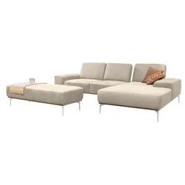 Ecksofa W.Schillig "run" Sofas Gr. B/H/T: 279cm x 88cm x 178cm, Longlife Xtra-Leder Z73, Recamiere rechts, mit Sitztiefenverstellung, beige (elfenbein z73) mit elegantem Holzsockel, Füße in Chrom glänzend, Breite 279 cm