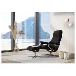 Relaxsessel stressless "View" Sessel Gr. Leder BATICK, Cross Base Braun, Relaxfunktion-Drehfunktion-PlusTMSystem-Gleitsystem-BalanceAdaptTM, B/H/T: 78cm x 108cm x 78cm, schwarz (schwarz batick) mit Cross Base, Größe S, M & L, Holzakzent Braun