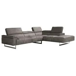 Ecksofa Egoitaliano "Malika" Sofas Gr. B/H/T: 300cm x 94cm x 107cm, Luxus-Microfaser Lederoptik, Ottomane rechts, mit Kopfteilverstellung, grau (steingrau) mit Ottomane, inkl. Kopfteilverstellung und chromfarbenen Metallfüßen