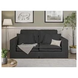 3-Sitzer Home Affaire "ALISSAS BIS mit vielen Kissen, Biesen an den Kissen" Sofas Gr. B/H/T: 196cm x 95cm x 108cm, Struktur weich, grau (anthrazit) Hussen-Optik, kleine Taschen an der Seite zum Verstauen