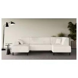 Wohnlandschaft Home Affaire "Wohnlandschaft Arros U-Form, mit Wellenunterfederung" Sofas Gr. B/H/T: 300 cm x 81 cm x 163 cm, Cord, Recamiere links, beige (creme) incl. loser Zierkissen, Maße BTH: 30016381 cm, auch in Cord