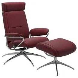 Relaxsessel stressless "Paris" Sessel Gr. Leder BATICK, Star Base-Standard Base, PlusTMSystem-Gleitsystem-Relaxfunktion-Drehfunktion-Kopfstützenverstellung-Rückteilverstellung, B/H/T: 80cm x 98cm x 75cm, rot (bordeaux batick) mit Hocker, Low Back Kopfstütze, Star Base, Gestell Chrom