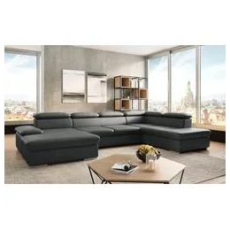 Sit & More Wohnlandschaft SIT & MORE "Valantine U-Form" Sofas Gr. B/H/T: 349cm x 73cm x 226cm, NaturLEDER, Recamiere links, ohne Bettfunktion, grau (anthrazit) inkl. Kopf- und Armteilverstellung, wahlweise mit Bettfunktion