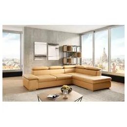 Sit & More Ecksofa SIT & MORE "Valantine L-Form" Sofas Gr. B/H/T: 272cm x 73cm x 226cm, NaturLEDER-Stoff, Ottomane rechts, mit Bettfunktion, gelb (curry) inkl. Kopf- und Armteilverstellung, wahlweise mit Bettfunktion