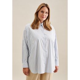 Seidensticker Longbluse &raquo;Schwarze Rose&laquo; Langarm Kragen Streifen wei&szlig;-hellblau 3XL46 3XL46 Passform: Oversized