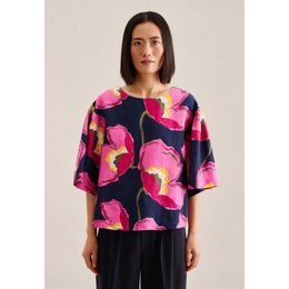 Seidensticker Shirtbluse »Schwarze Rose« Kurzarm Rundhals Floral dunkelblau L40 L40 Passform: Regular