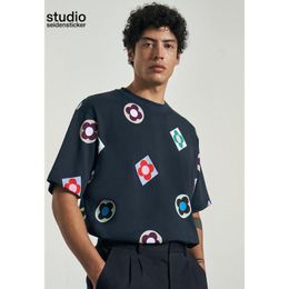 STUDIO SEIDENSTICKER T-Shirt »Studio« Kurzarm Rundhals Druck navy M M Passform: Oversized