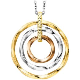 JULIE JULSEN Kette mit Anhänger »925/- Sterling Silber rhodiniert/vergoldet tricolor 3 Kreise« mehrfarbig 45cm Ausgefallenes Collier aus 925/-...