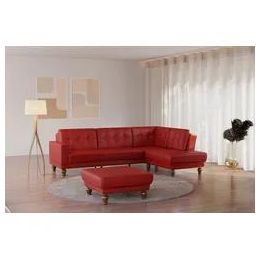 Sit & More Ecksofa SIT & MORE "Orient 5 V L-Form" Sofas Gr. B/H/T: 298cm x 90cm x 198cm, Kunstleder, Ottomane rechts, ohne Bettfunktion-ohne Bettkasten, rot (loud rot) mit Strass-Stein, wahlweise Bettfunktion und Bettkasten