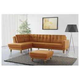 Sit & More Ecksofa SIT & MORE "Orient 5 V L-Form" Sofas Gr. B/H/T: 298cm x 90cm x 198cm, Samtoptik, Ottomane links, ohne Bettfunktion-ohne Bettkasten, goldfarben (gold) mit Strass-Stein, wahlweise Bettfunktion und Bettkasten