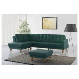 Sit & More Ecksofa SIT & MORE "Orient 5 V L-Form" Sofas Gr. B/H/T: 298cm x 90cm x 198cm, Samtoptik, Ottomane links, ohne Bettfunktion-ohne Bettkasten, grün (dunkelgrün) mit Strass-Stein, wahlweise Bettfunktion und Bettkasten