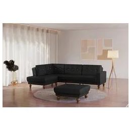 Sit & More Ecksofa SIT & MORE "Orient 5 V L-Form" Sofas Gr. B/H/T: 298cm x 90cm x 198cm, Kunstleder, Ottomane links, ohne Bettfunktion-ohne Bettkasten, schwarz mit Strass-Stein, wahlweise Bettfunktion und Bettkasten